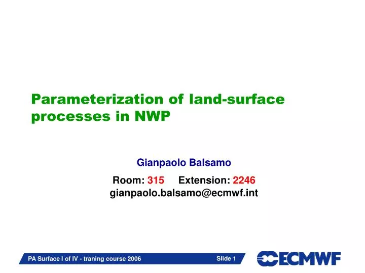Ppt Parameterization Of Land Surface Processes In Nwp Powerpoint