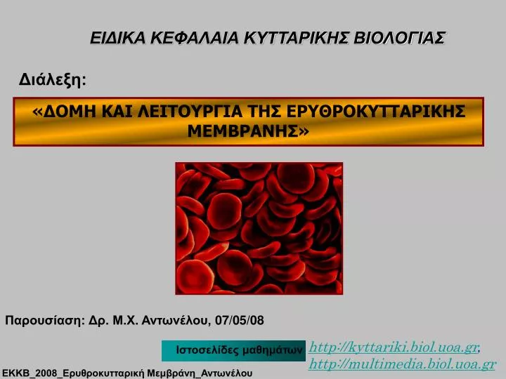 PPT - «ΔΟΜΗ ΚΑΙ ΛΕΙΤΟΥΡΓΙΑ ΤΗΣ ΕΡΥΘΡΟΚΥΤΤΑΡΙΚΗΣ ΜΕΜΒΡΑΝΗΣ» PowerPoint ...