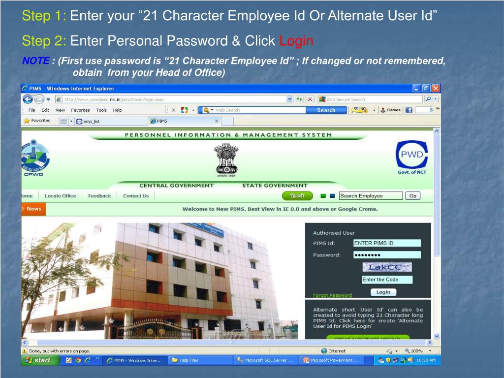 PPT - Help file For Individual/Office Employee PIMS Login PowerPoint ...