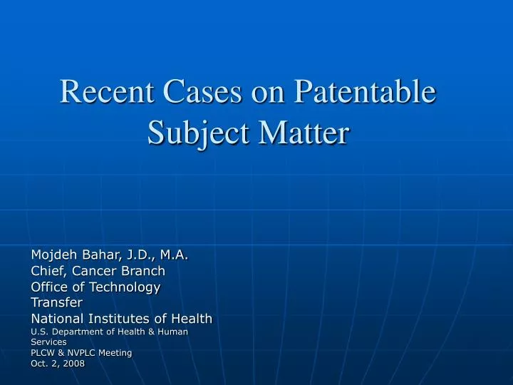 PPT - Recent Cases on Patentable Subject Matter PowerPoint Presentation ...