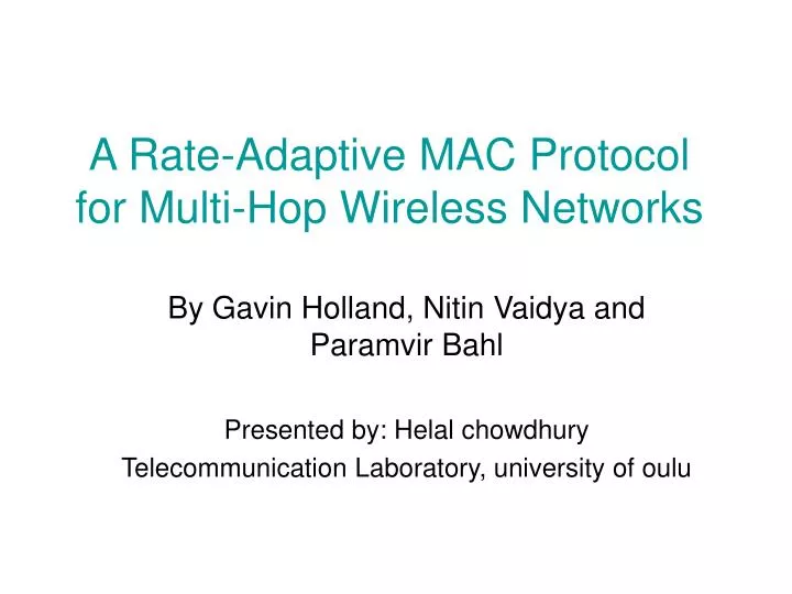 PPT - A Rate-Adaptive MAC Protocol for Multi-Hop Wireless Networks PowerPoint Presentation - ID ...
