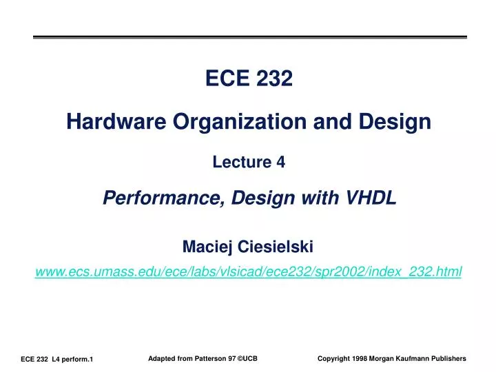Ppt Ece 232 Hardware Organization And Design Lecture 4 Performance Design With Vhdl