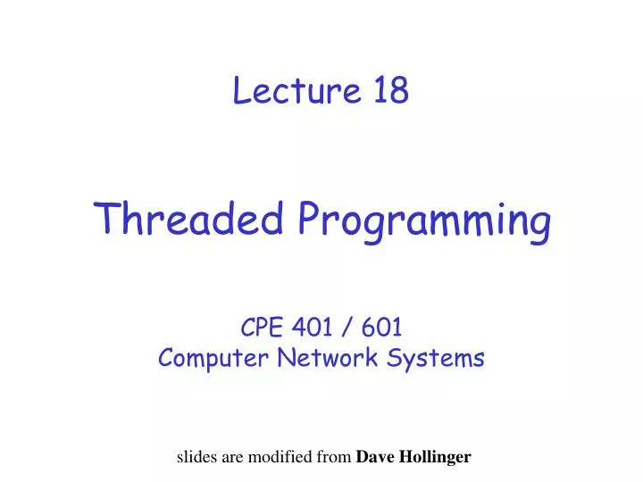 PPT - Lecture 18 Threaded Programming PowerPoint Presentation, free ...