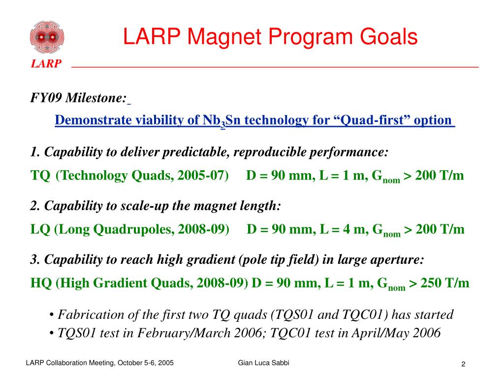 PPT - Model Magnet R&D (WBS 2.2) LARP Collaboration Meeting October 5-6 ...