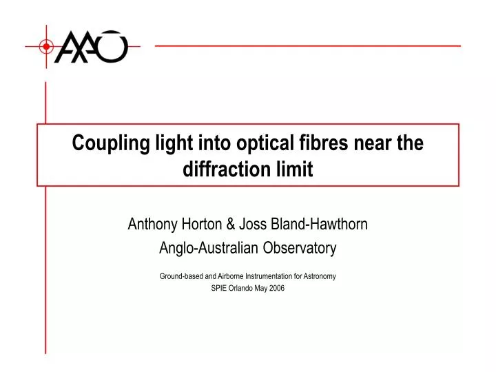 PPT - Coupling light into optical fibres near the diffraction limit ...
