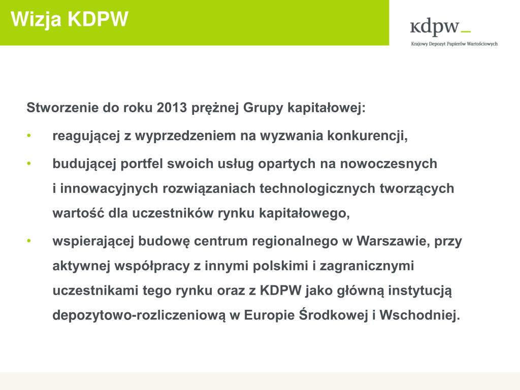 PPT - Rola i miejsce KDPW na polskim rynku kapitałowym PowerPoint ...