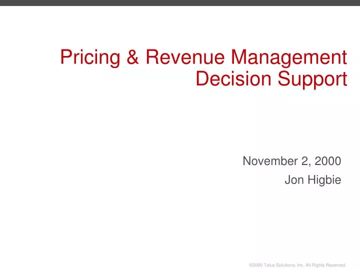 PPT - Pricing & Revenue Management Decision Support PowerPoint ...