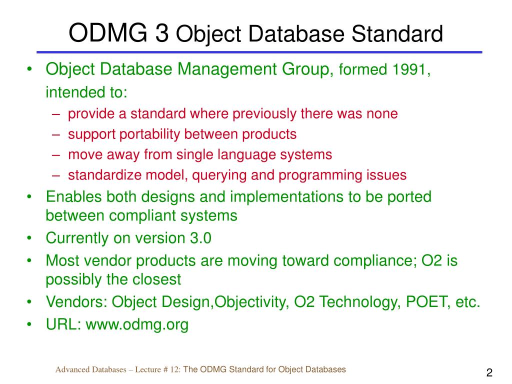 Ppt Advanced Databases The Odmg Standard For Object Databases Powerpoint Presentation Id4629881