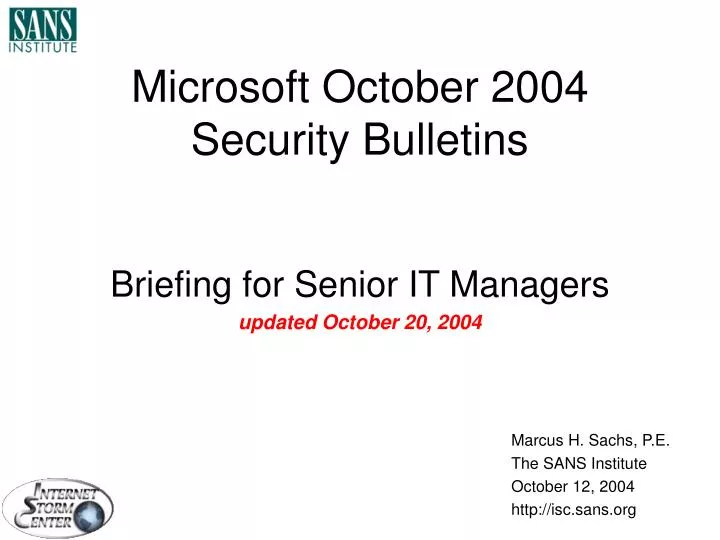PPT - Microsoft October 2004 Security Bulletins PowerPoint Presentation ...