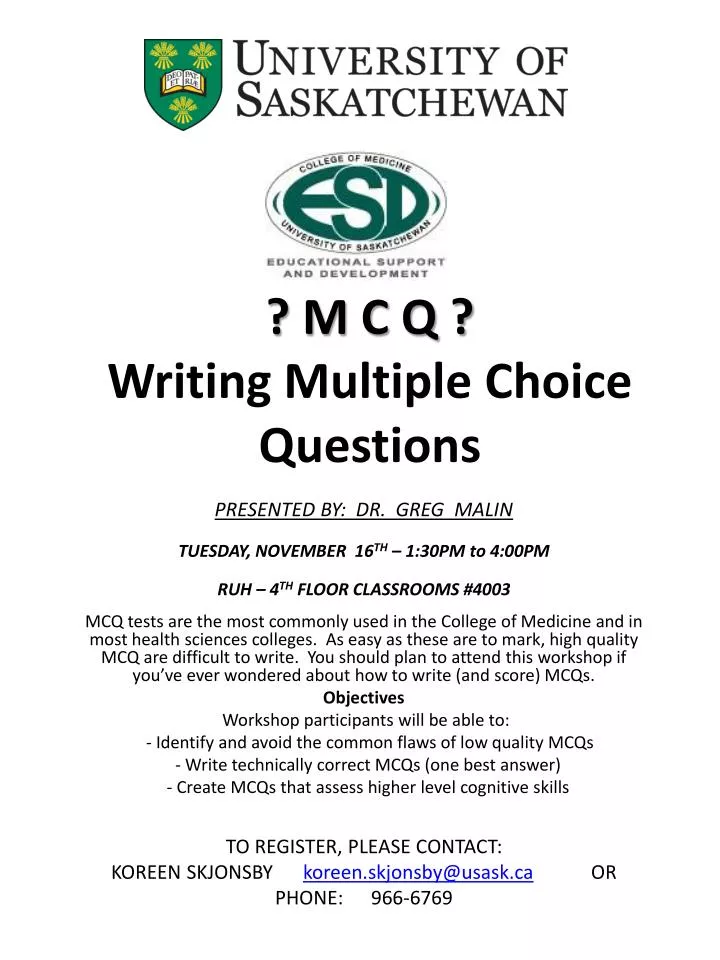 PPT - ? M C Q ? Writing Multiple Choice Questions PowerPoint ...