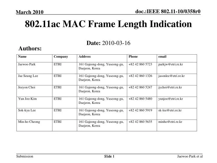 PPT - 802.11ac MAC Frame Length Indication PowerPoint Presentation ...