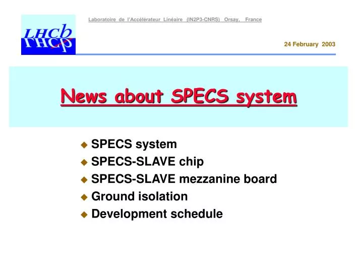 PPT - News about SPECS system PowerPoint Presentation, free download ...