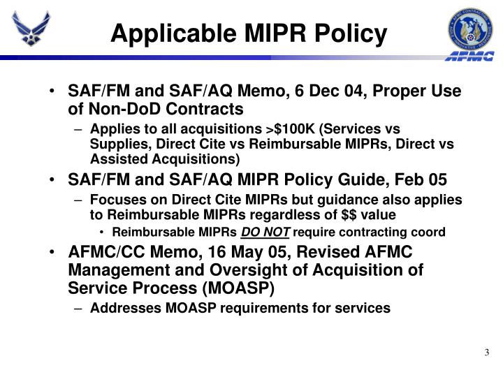 PPT - Proper Use of Non-DoD Contracts and MIPRs 17 November 2005 ...