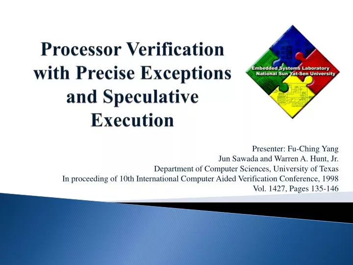 PPT - Processor Verification with Precise Exceptions and Speculative Execution PowerPoint ...