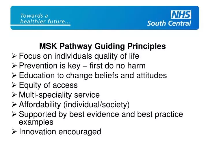 PPT - MSK Pathway Guiding Principles Focus on individuals quality of ...