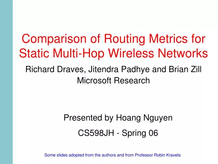 Ppt Comparison Of Routing Metrics For Static Multi Hop Wireless