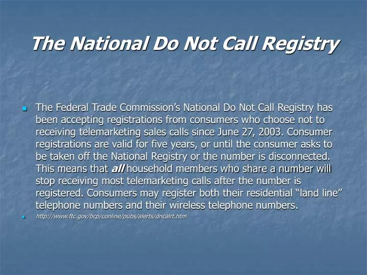PPT - The National Do Not Call Registry PowerPoint Presentation, free ...