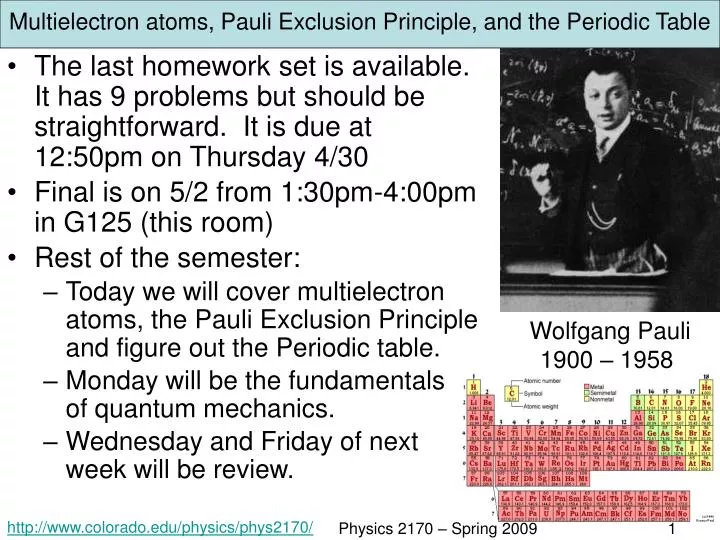 PPT - Multielectron atoms, Pauli Exclusion Principle, and the Periodic ...