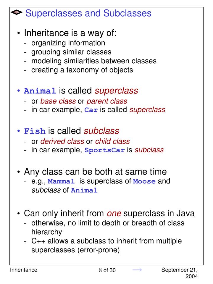 PPT - INHERITANCE Class Hierarchies Extending Objects Abstract Methods ...