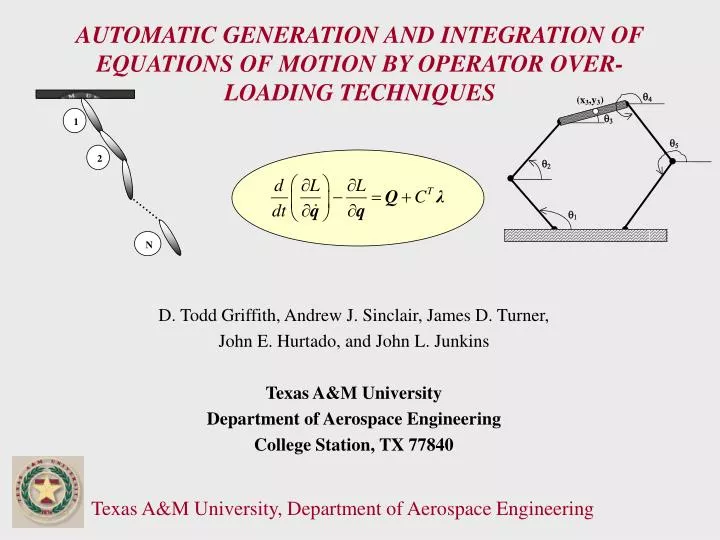 PPT - AUTOMATIC GENERATION AND INTEGRATION OF EQUATIONS OF MOTION BY ...