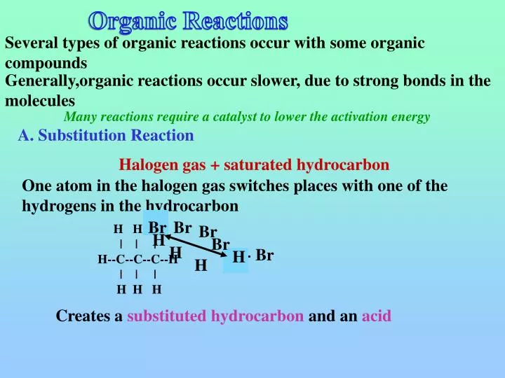 PPT - Several types of organic reactions occur with some organic ...
