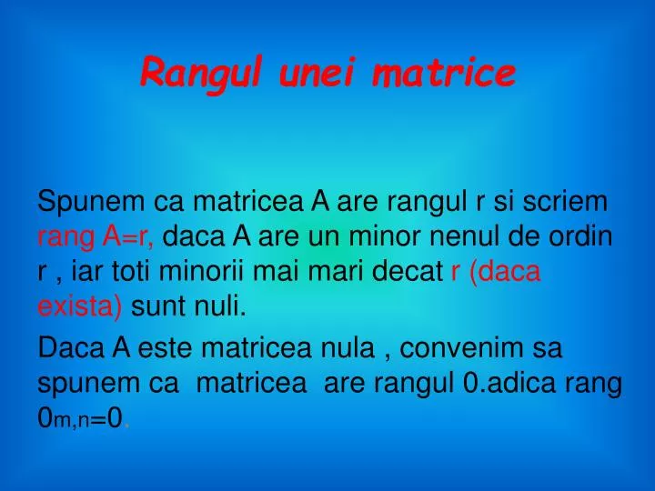 PPT - Rangul unei matrice PowerPoint Presentation, free download - ID ...
