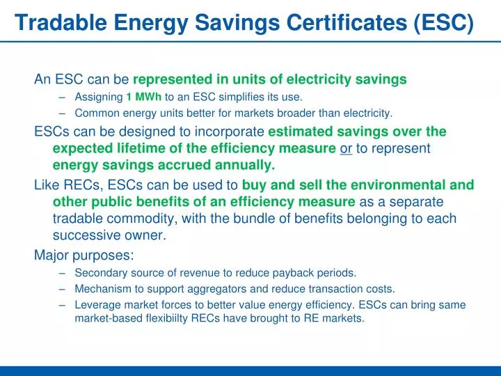PPT - Tradable Energy Savings Certificates (ESC) PowerPoint ...