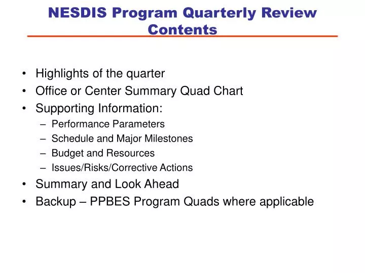 PPT - NESDIS Program Quarterly Review Contents PowerPoint Presentation ...