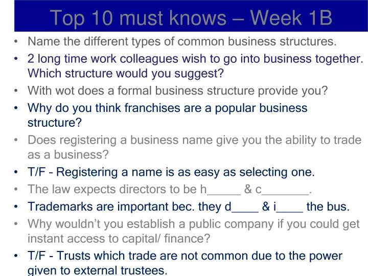 PPT - Top 10 must knows – Week 1B PowerPoint Presentation, free ...