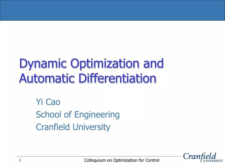 PPT - Dynamic Optimization and Automatic Differentiation PowerPoint ...
