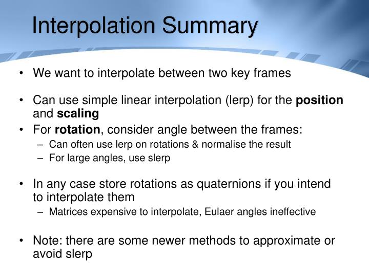 PPT - Maths and Technologies for Games Animation: Interpolation ...