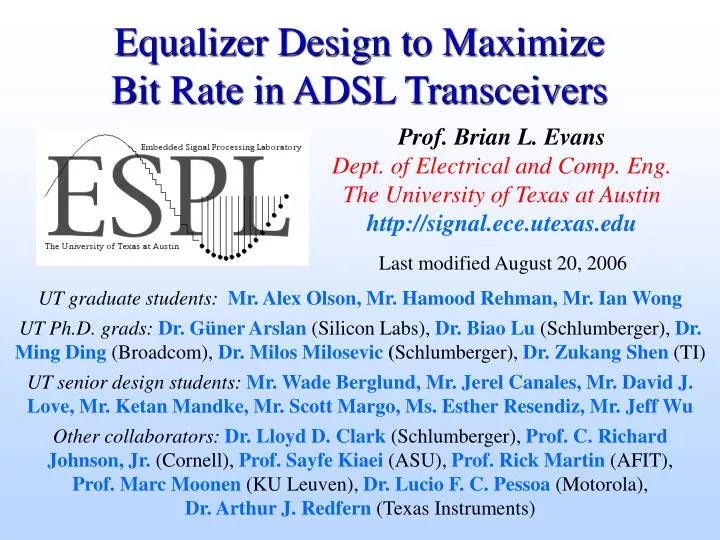 PPT - Equalizer Design to Maximize Bit Rate in ADSL Transceivers ...