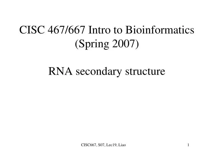 Ppt Cisc 467667 Intro To Bioinformatics Spring 2007 Rna Secondary Structure Powerpoint 8710