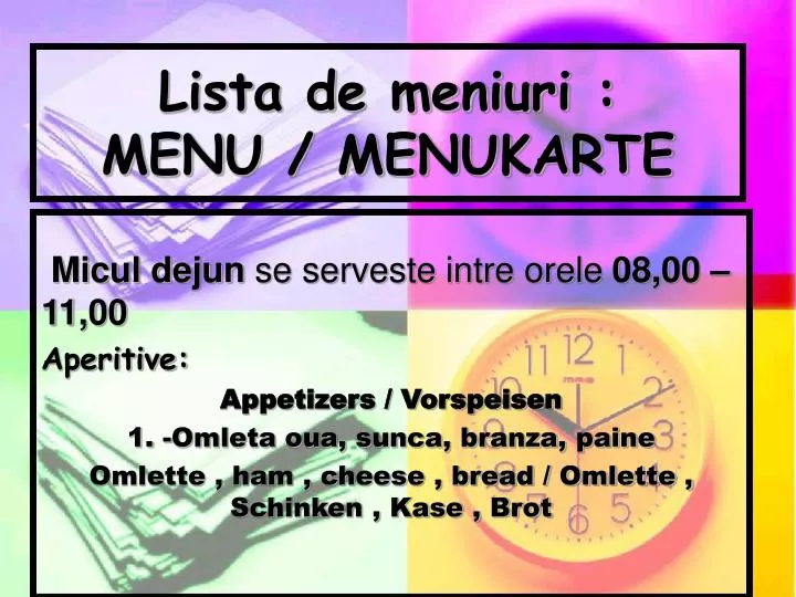 PPT - Lista de meniuri : MENU / MENUKARTE PowerPoint Presentation, free ...