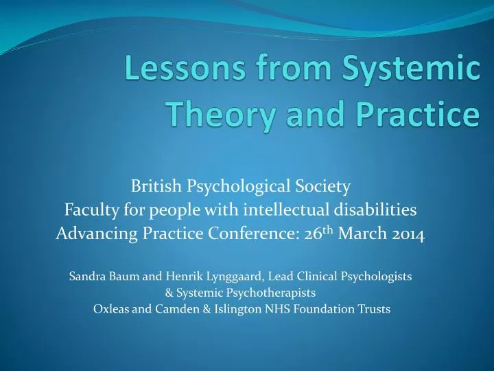 PPT - Lessons from Systemic Theory and Practice PowerPoint Presentation ...