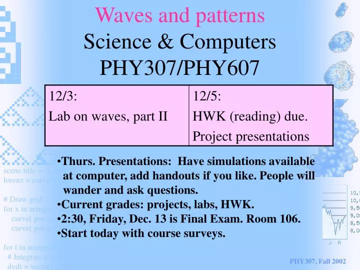 PPT - Waves and patterns Science & Computers PHY307/PHY607 PowerPoint ...