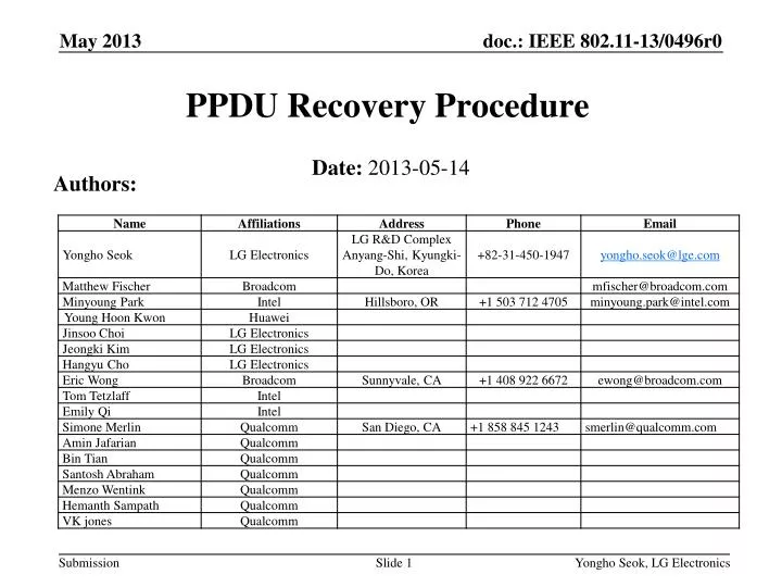 PPT - PPDU Recovery Procedure PowerPoint Presentation, free download ...