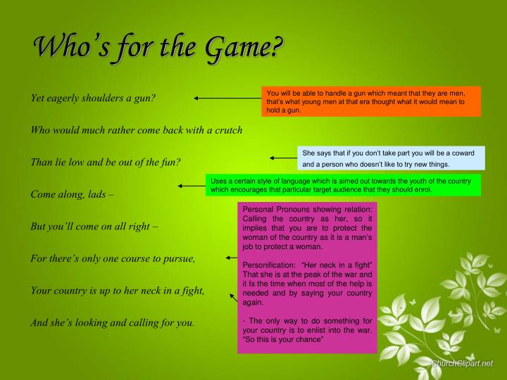 PPT - Who’s for the Game? By Jessie Pope PowerPoint Presentation - ID ...