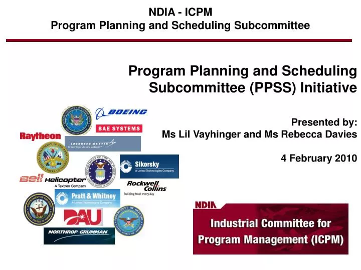 PPT - NDIA - ICPM Program Planning and Scheduling Subcommittee ...