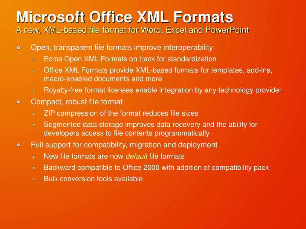 PPT Microsoft Office XML Formats PowerPoint Presentation Free
