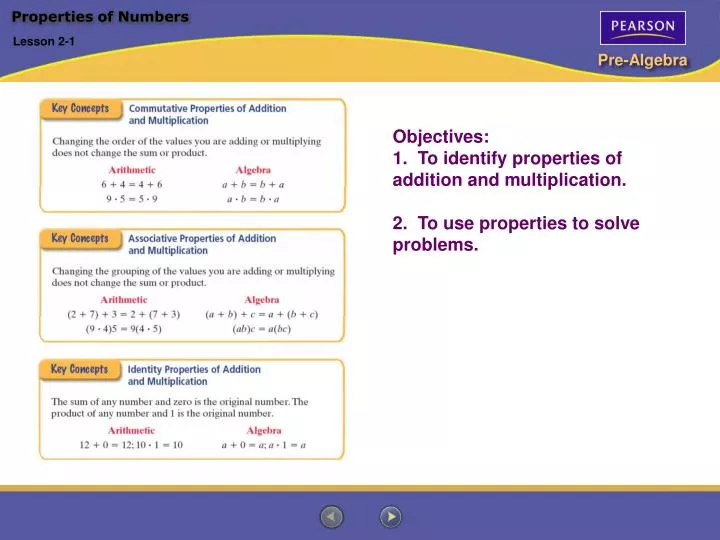 PPT - Objectives: 1. To identify properties of addition and ...