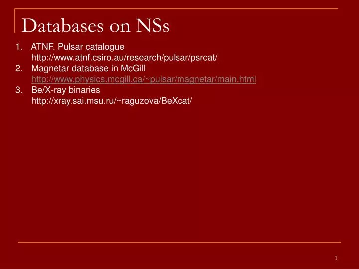 PPT - Databases on NSs PowerPoint Presentation, free download - ID:4747963