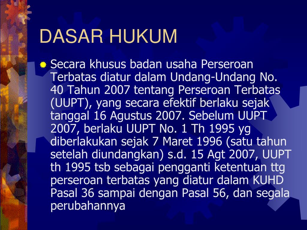 PPT - HUKUM PERSEROAN TERBATAS (Berdasar UU Nomor 40 Th 2007 tentang ...