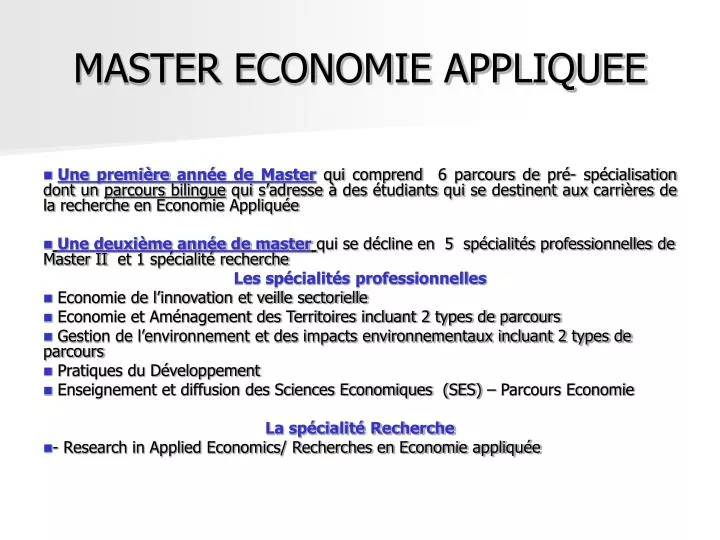 PPT - MASTER ECONOMIE APPLIQUEE PowerPoint Presentation, free download - ID:4754588
