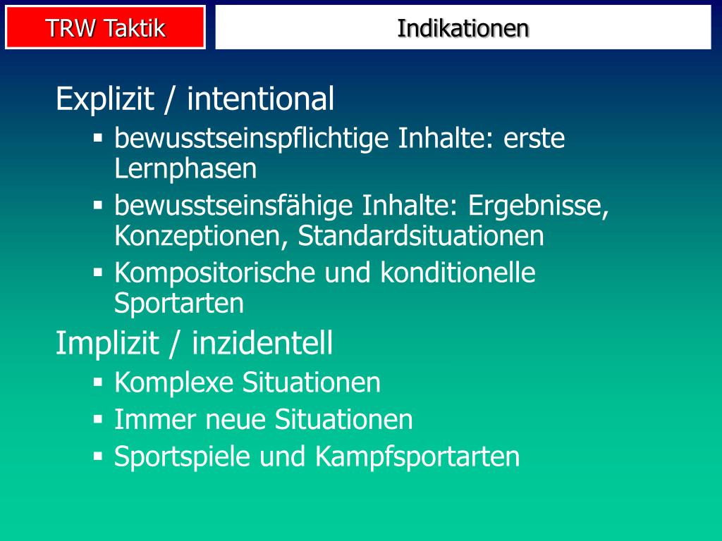 PPT - VL Trainings- und Bewegungswissenschaft 7. Taktik und ...