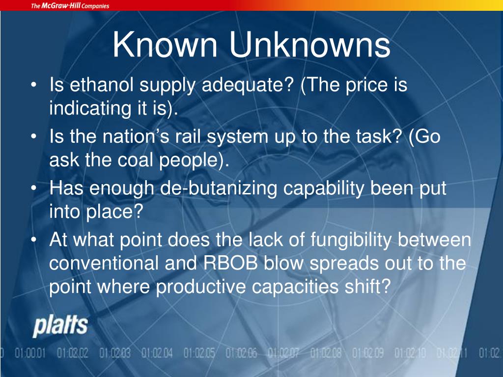 PPT - Knowns and Unknowns (With thanks to Donald Rumsfeld) John ...