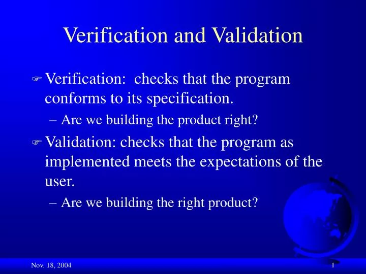 PPT - Verification and Validation PowerPoint Presentation, free ...