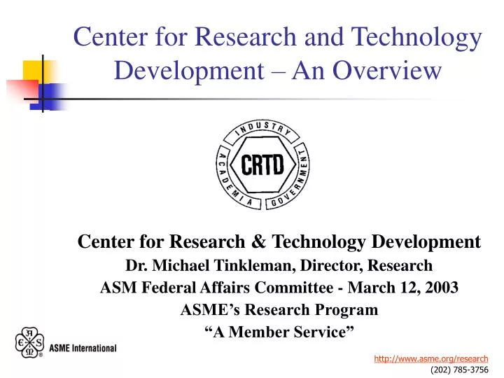PPT - Center for Research and Technology Development – An Overview ...