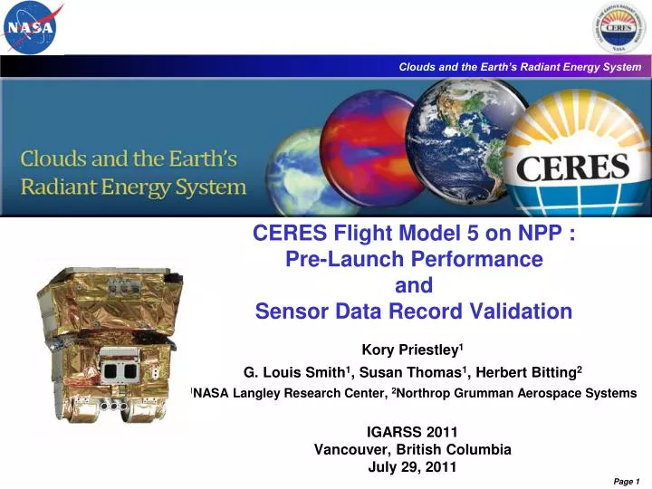 PPT - CERES Flight Model 5 on NPP : Pre-Launch Performance and Sensor ...
