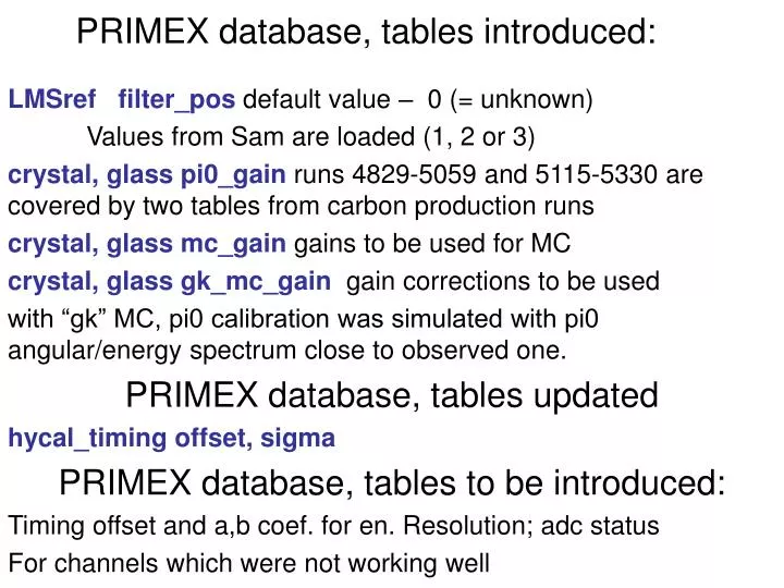 PPT - PRIMEX database, tables introduced: PowerPoint Presentation, free ...